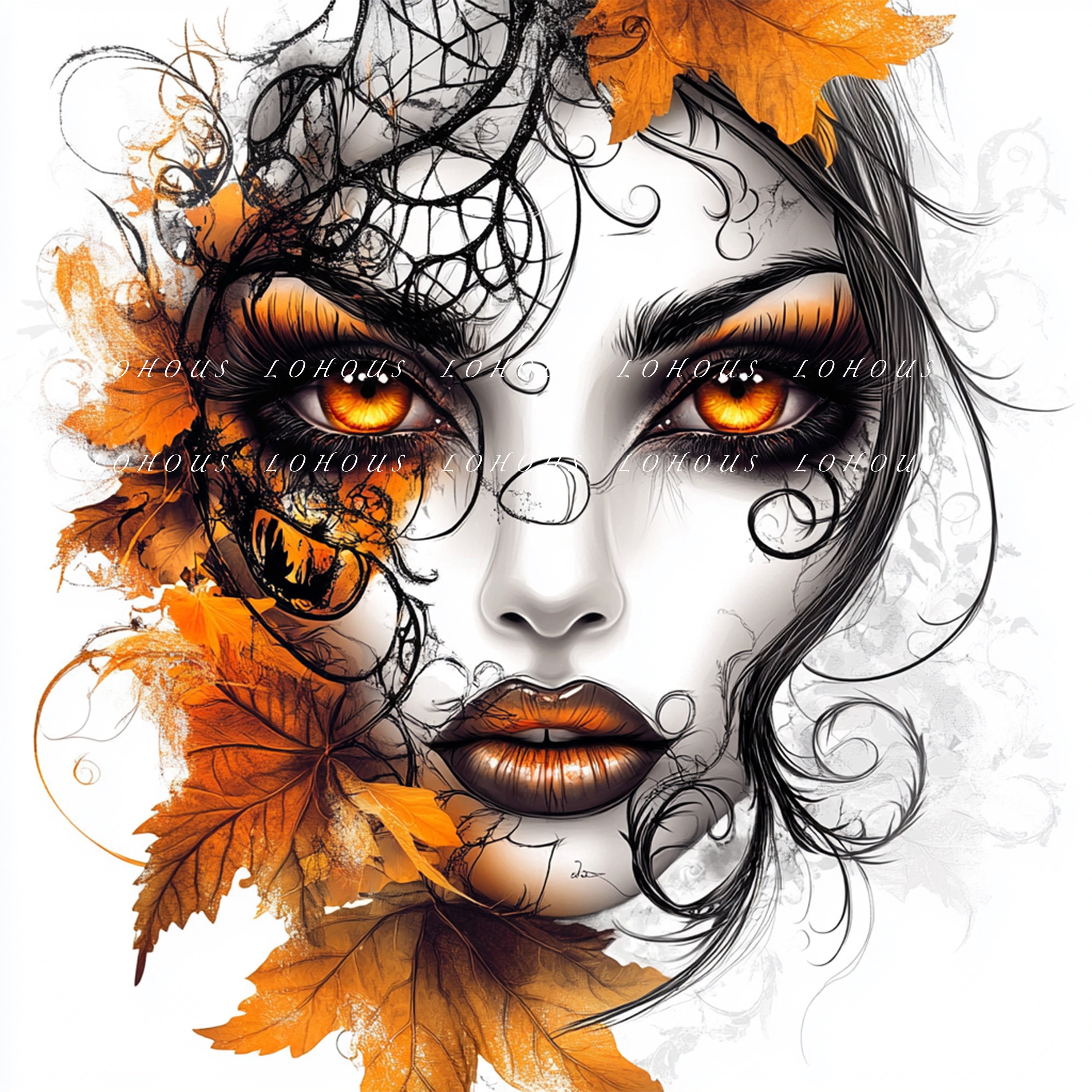 10 Halloween Decoration Witch Faces Digital Print Clipart, Fall Pumpkin ...