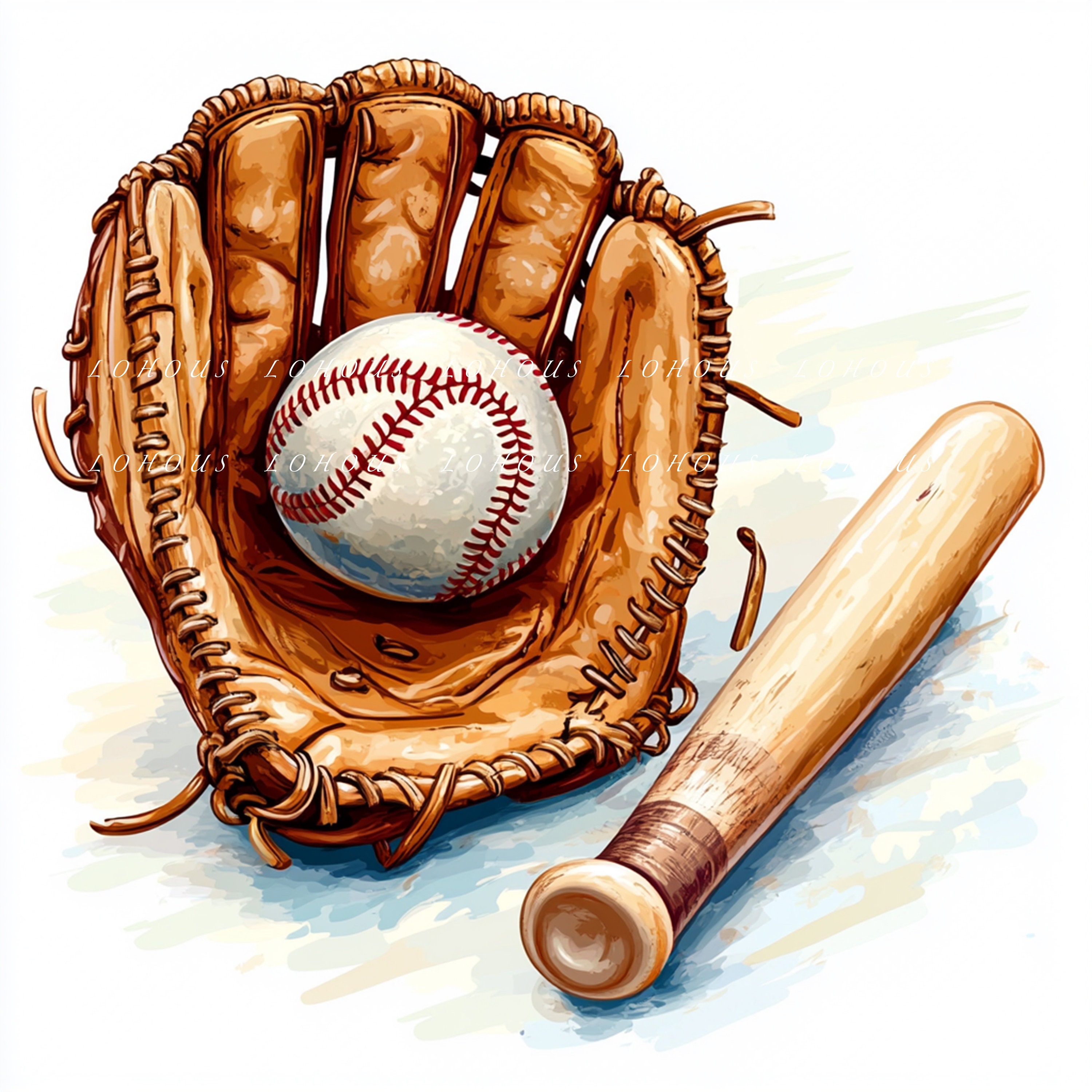 10 Baseball Gloves and Bat Printable Clipart, Jpgs, Digital Download ...