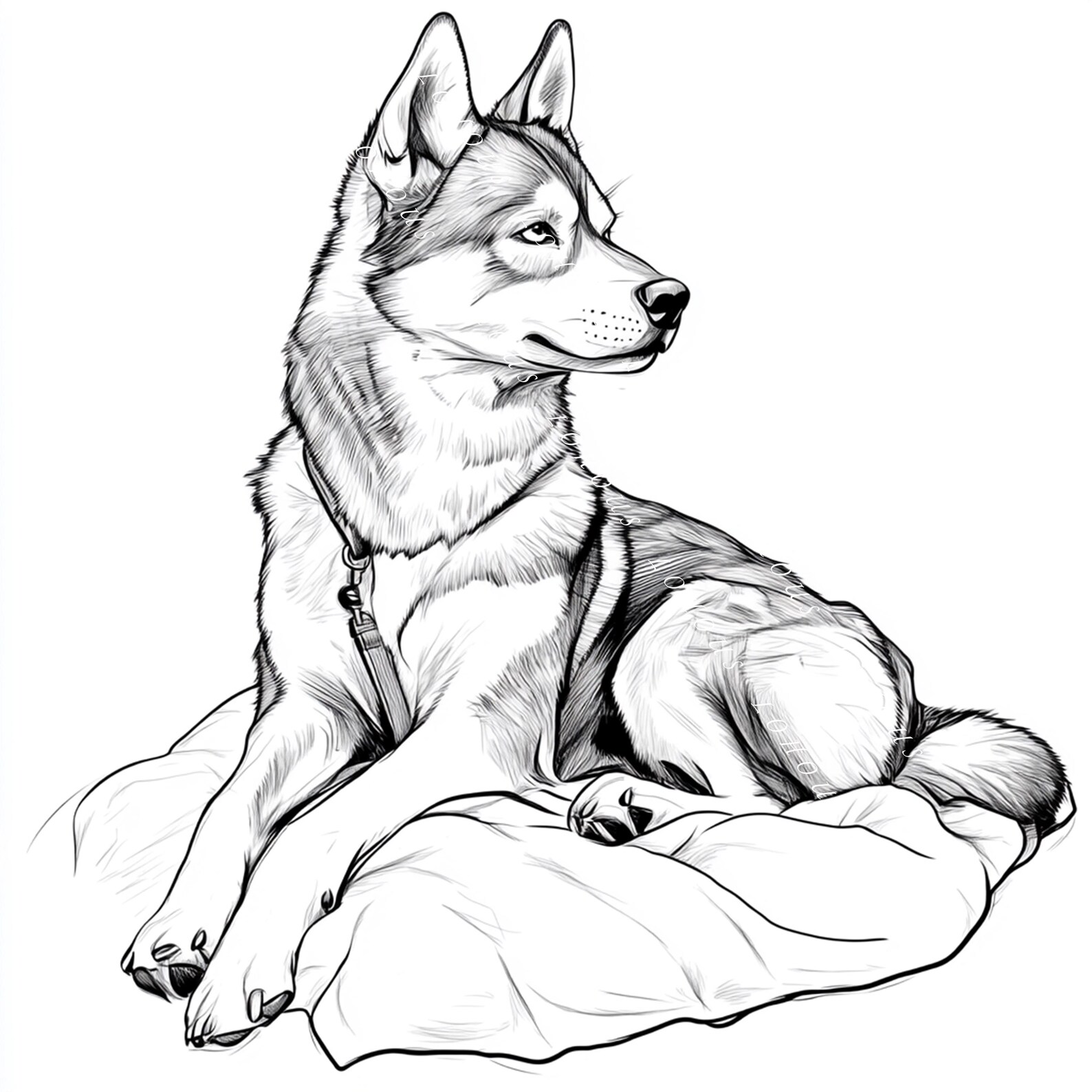 Line Drawing Siberian Husky Dog Portrait Digital Bundle Clipart 12 Jpg ...