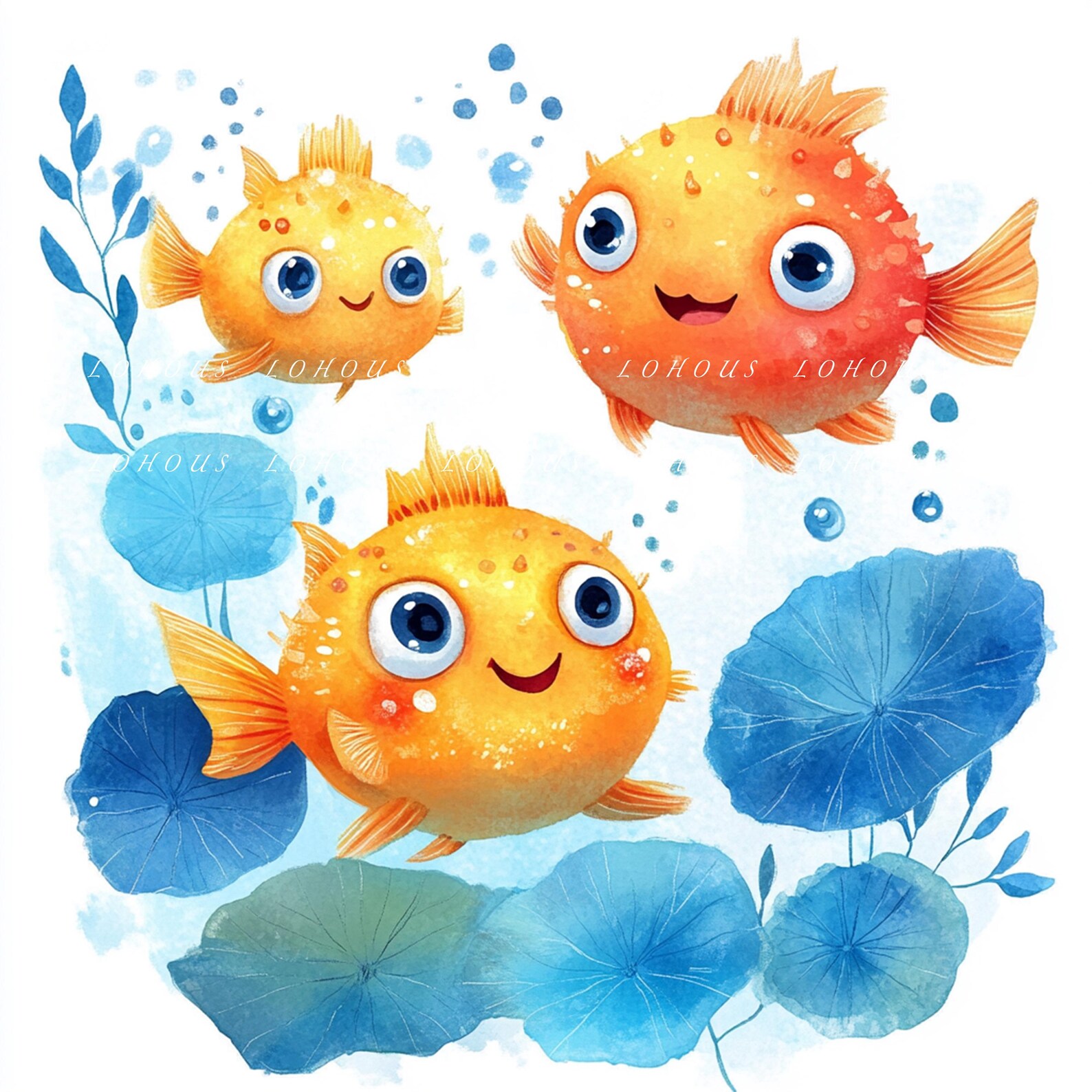 Cute Watercolor Fish Clipart Digital Printable, Creatures Clipart ...