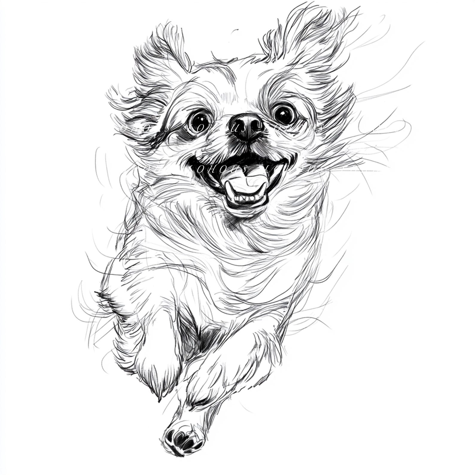 12 Jpgs Line Drawing Dogs Digital Printable Clipart, Dog Line Art, Pet ...