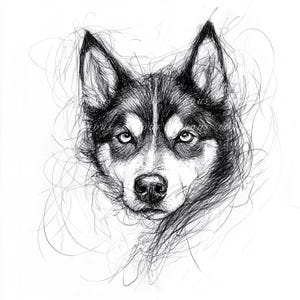 Line Drawing Siberian Husky Dog Portrait Digital Bundle Clipart 12 Jpg ...