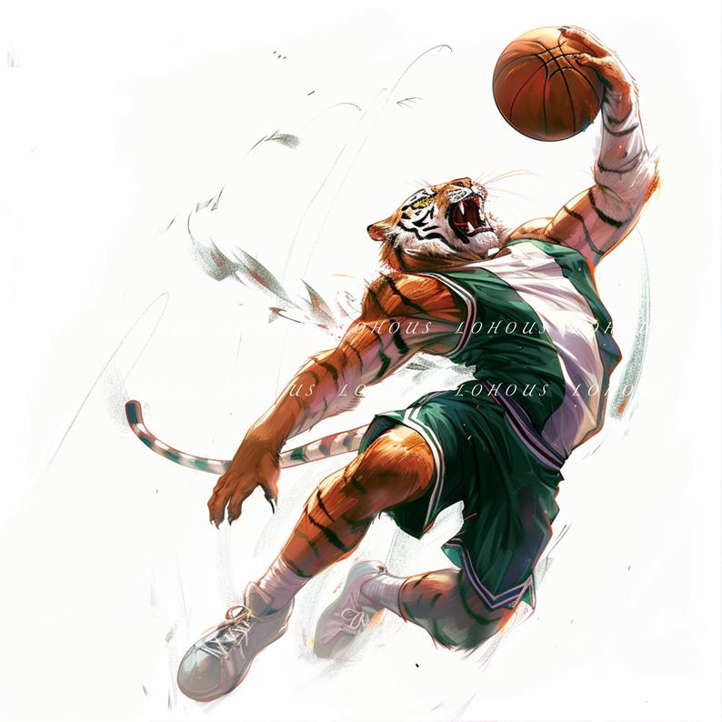 10 Pngs and 10 Jpgs Tiger Playing Basketball Quality Digital Clipart ...
