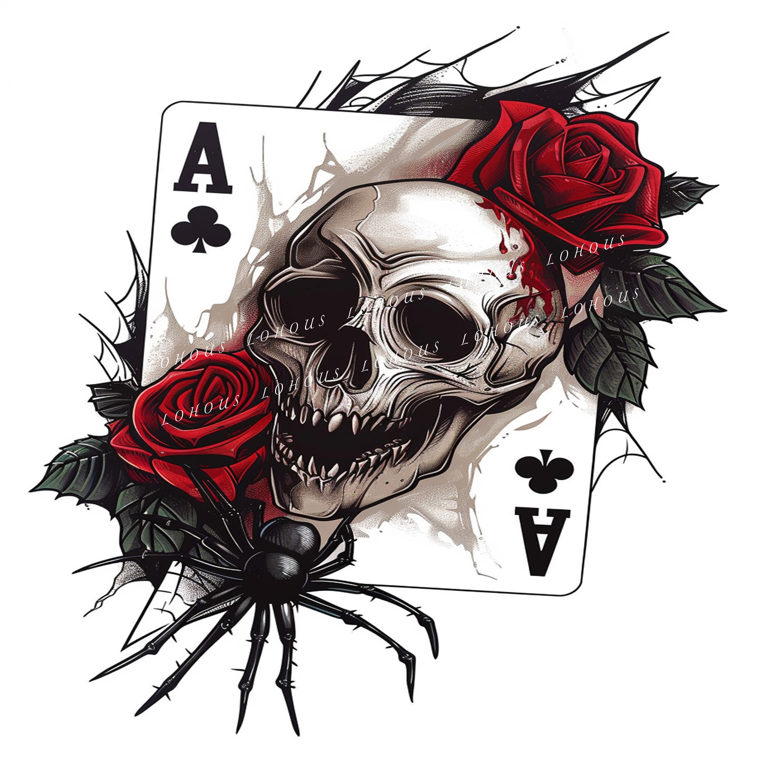 Halloween Skull Roses Poker Clipart, Tattoo Design (digital Download ...