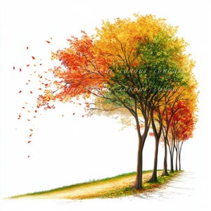 10 Jpgs and 10 Pngs Watercolor Autumn Trees Digital Clipart, Instant ...