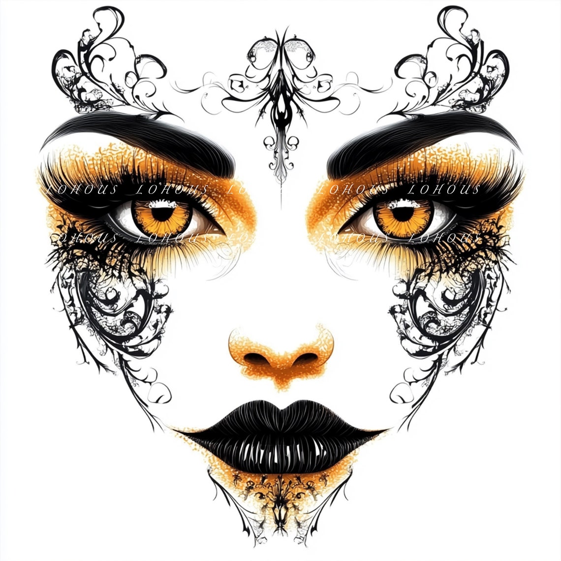 10 Halloween Decoration Witch Faces Digital Print Clipart, Fall Pumpkin ...