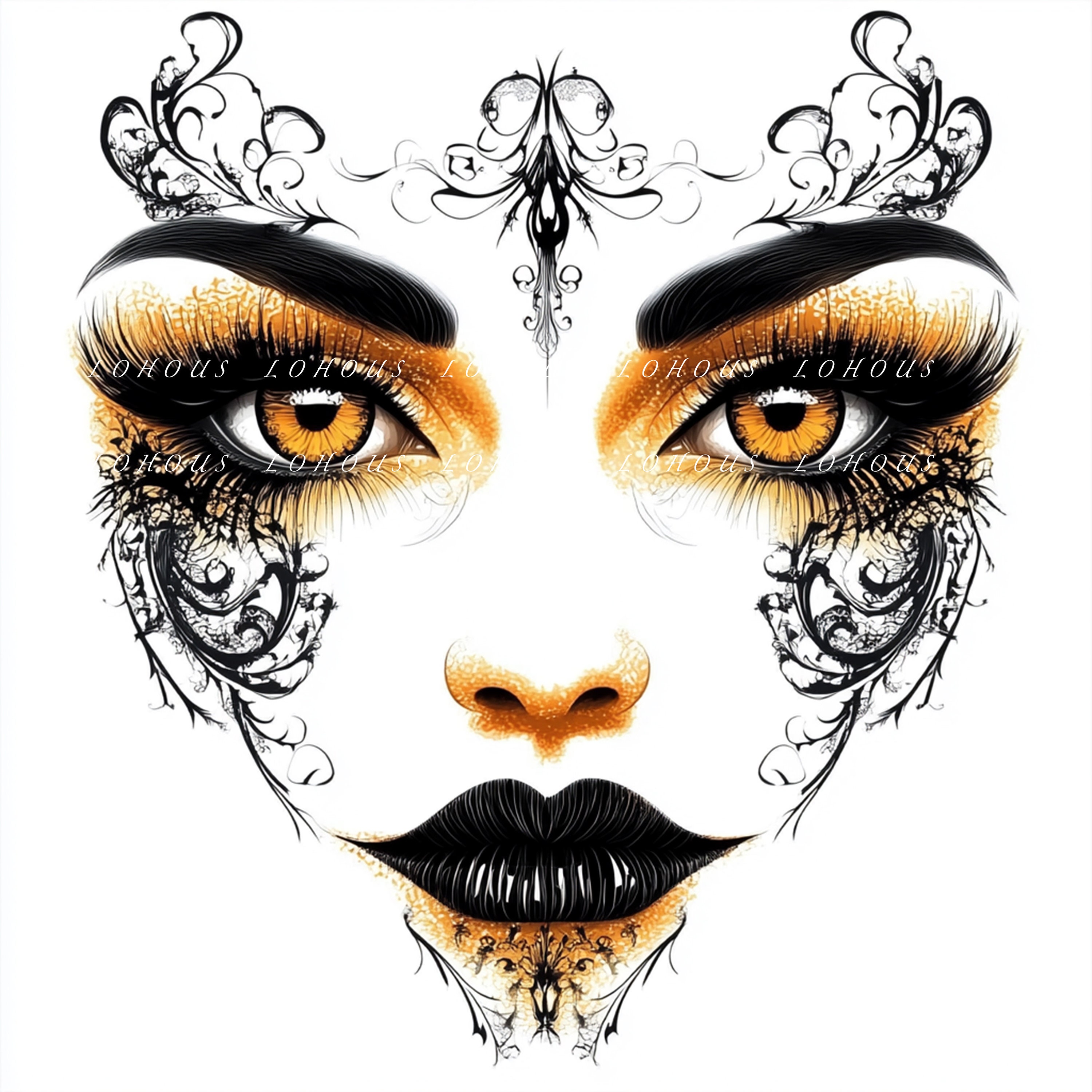 10 Halloween Decoration Witch Faces Digital Print Clipart, Fall Pumpkin ...