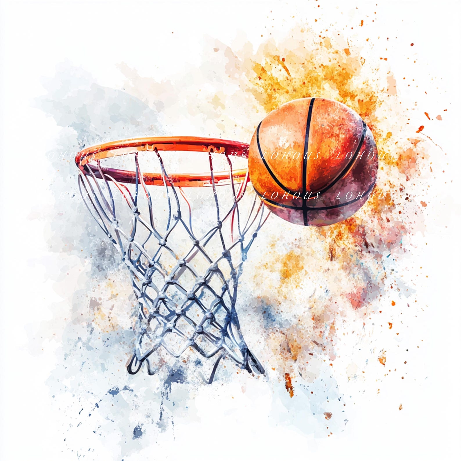 Watercolor Basketball 10 Pngs Clipart/digital Download, Basketball Hoop ...