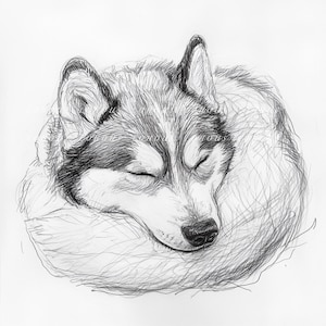 Line Drawing Siberian Husky Dog Portrait Digital Bundle Clipart 12 Jpg ...