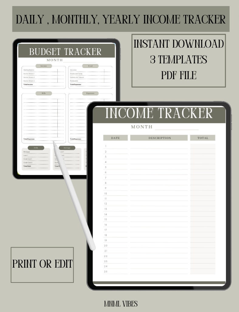 Monthly Budget Planner Printable, Income Tracker, Financial Journal ...