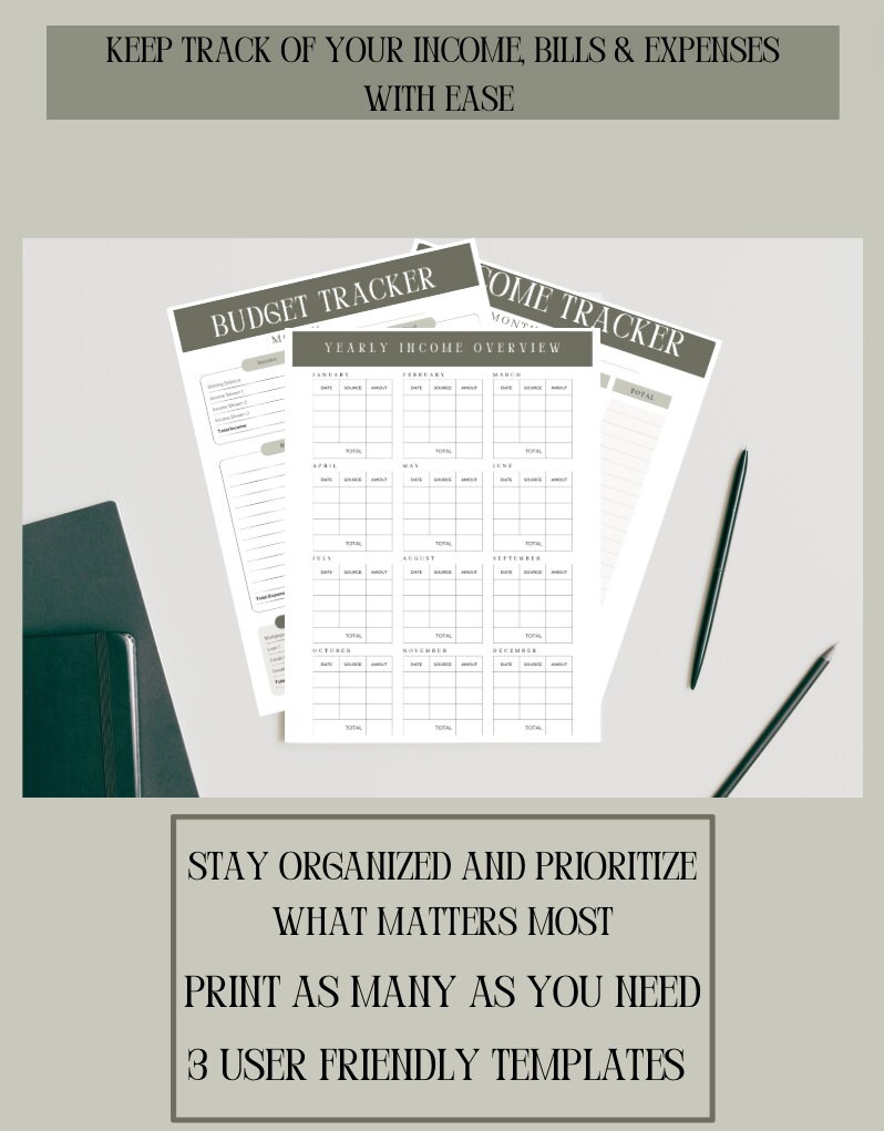 Monthly Budget Planner Printable, Income Tracker, Financial Journal ...