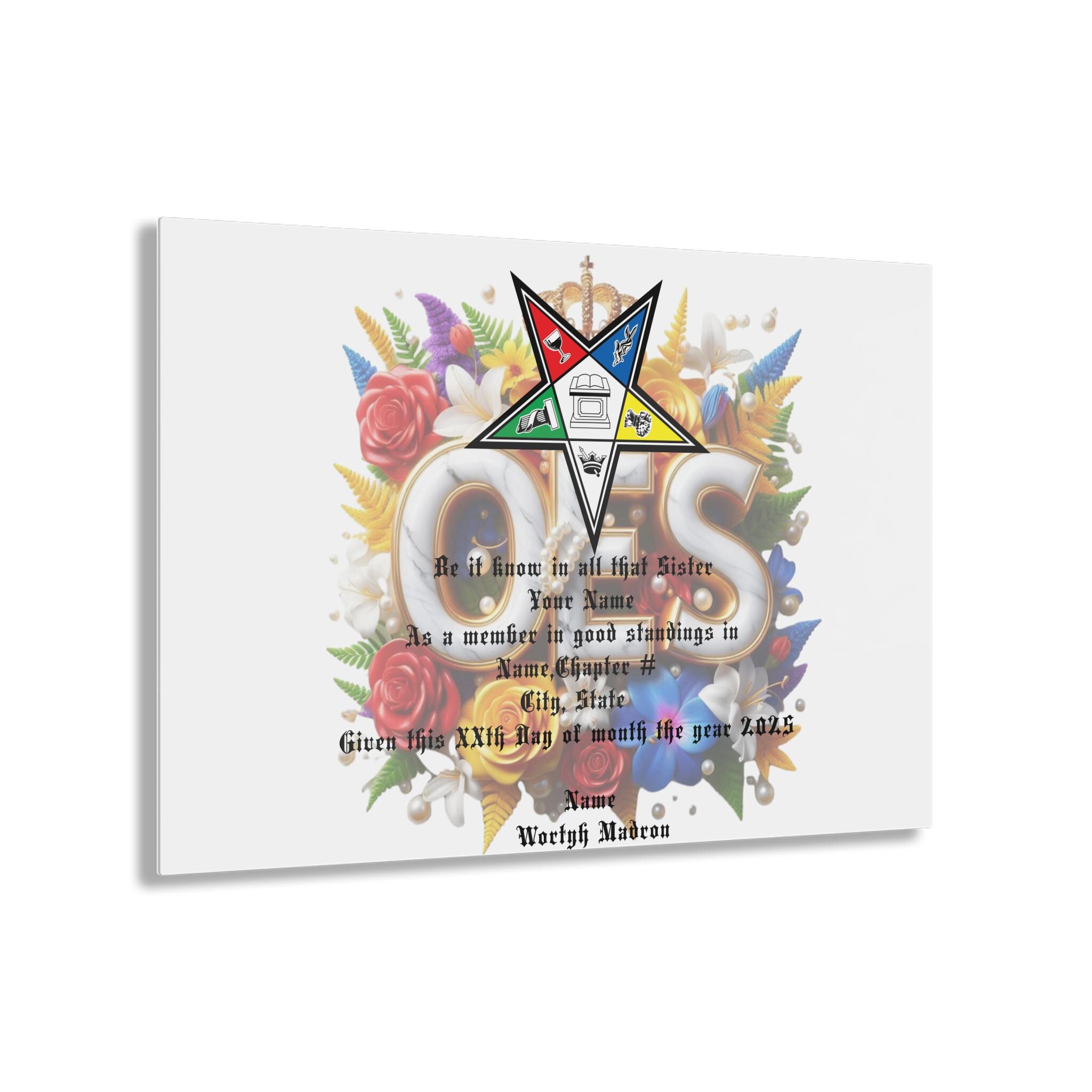 Order of Eastern Star Award Template Acrylic Prints - Customizable Wall ...