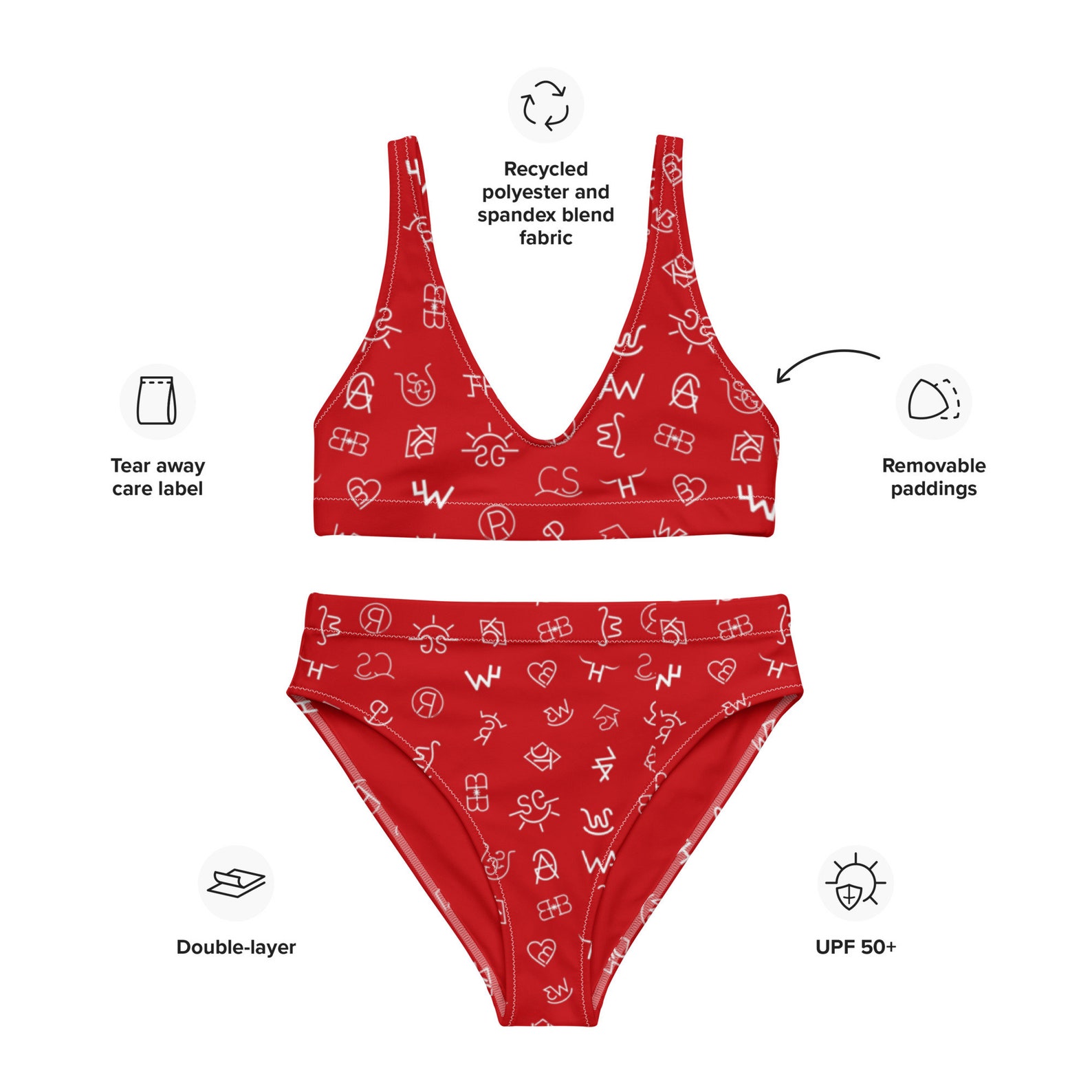 Red Branded Bikini, Western Bikini, Swimwear, High Wasited, Swim Suit ...
