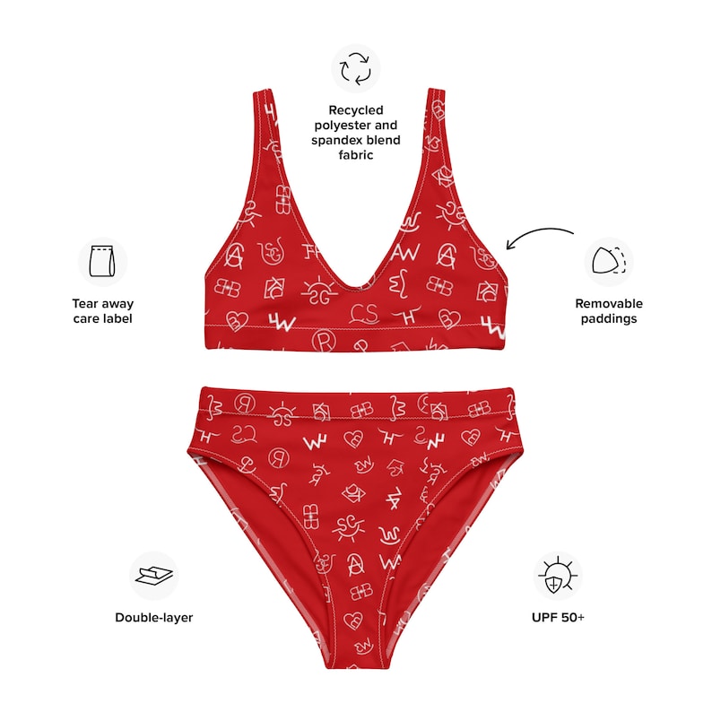 Red Branded Bikini, Western Bikini, Swimwear, High Wasited, Swim Suit ...