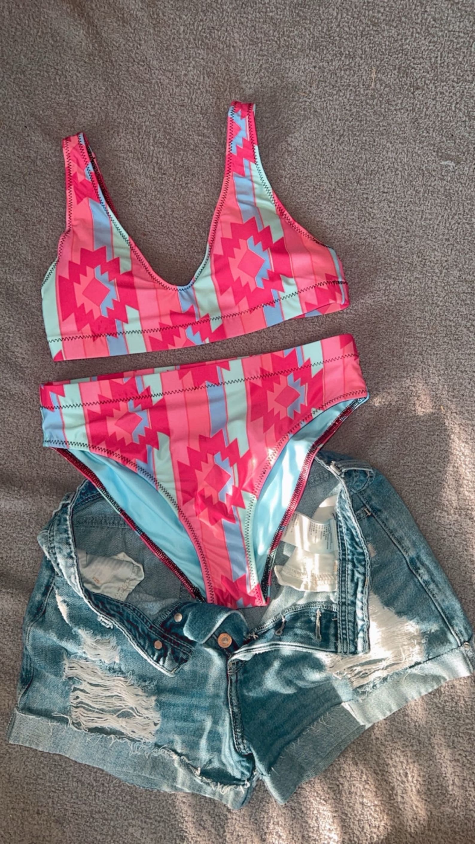 Western Bikini / Pink and Blue Aztec - Etsy