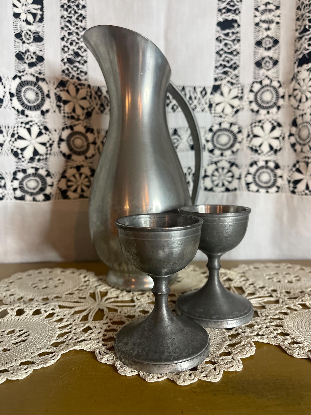 Vintage English Pewter Goblets With Pitcher Hand Cast British Pewter ...
