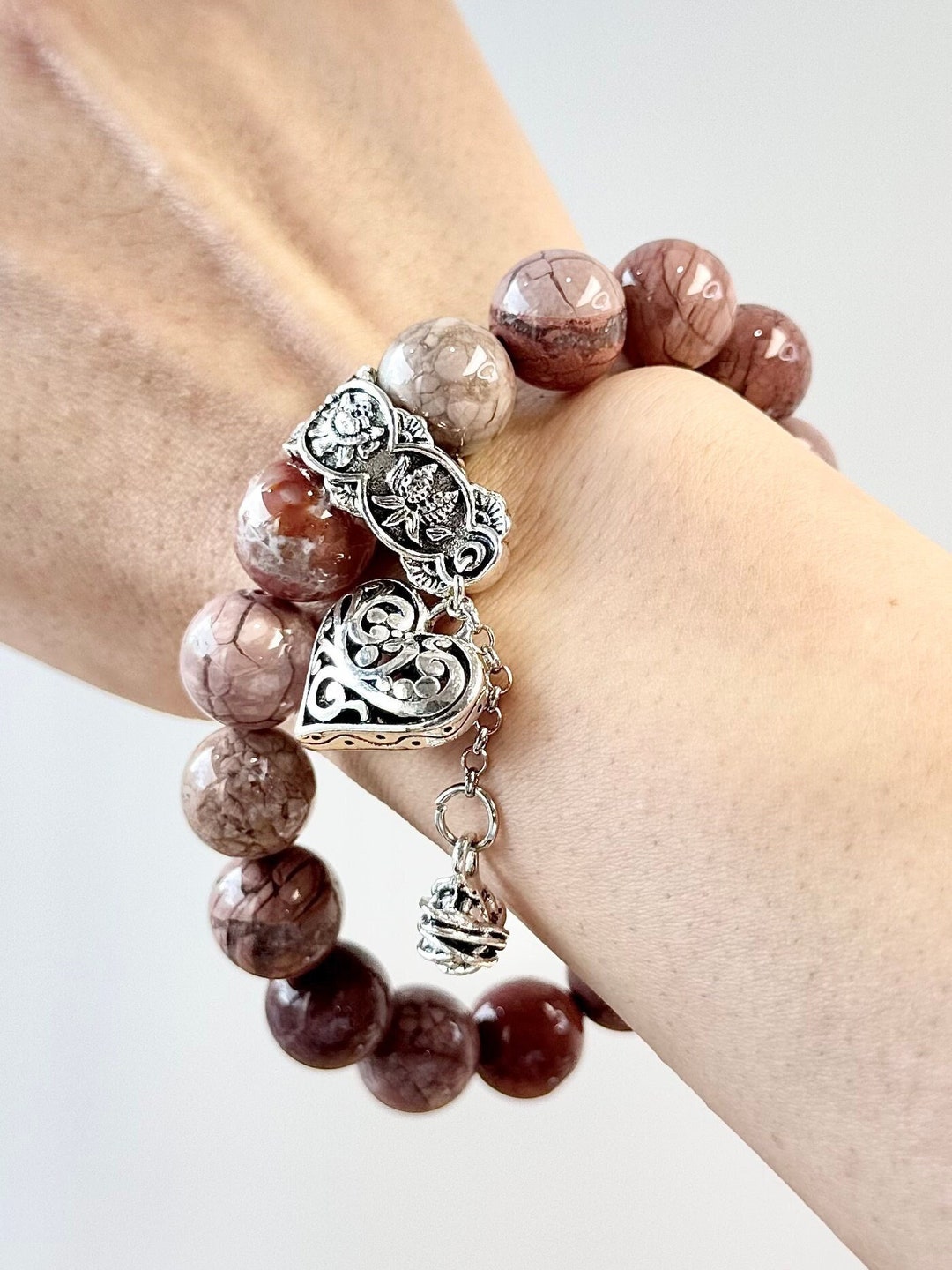 Natural Rare Pink Alashan Marble Agate Bracelet 13mm Premium Quality ...