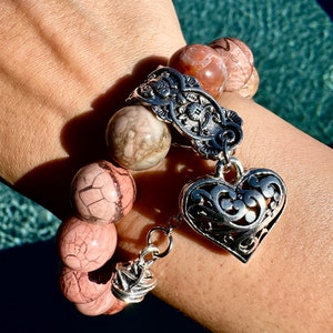 Natural Rare Pink Alashan Marble Agate Bracelet 13mm Premium Quality ...