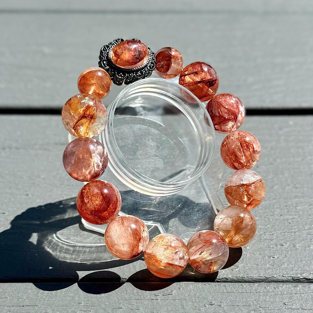 Rare High-grade Red Hematoid Quartz Bracelet Red Fire Quartz Bracelet ...