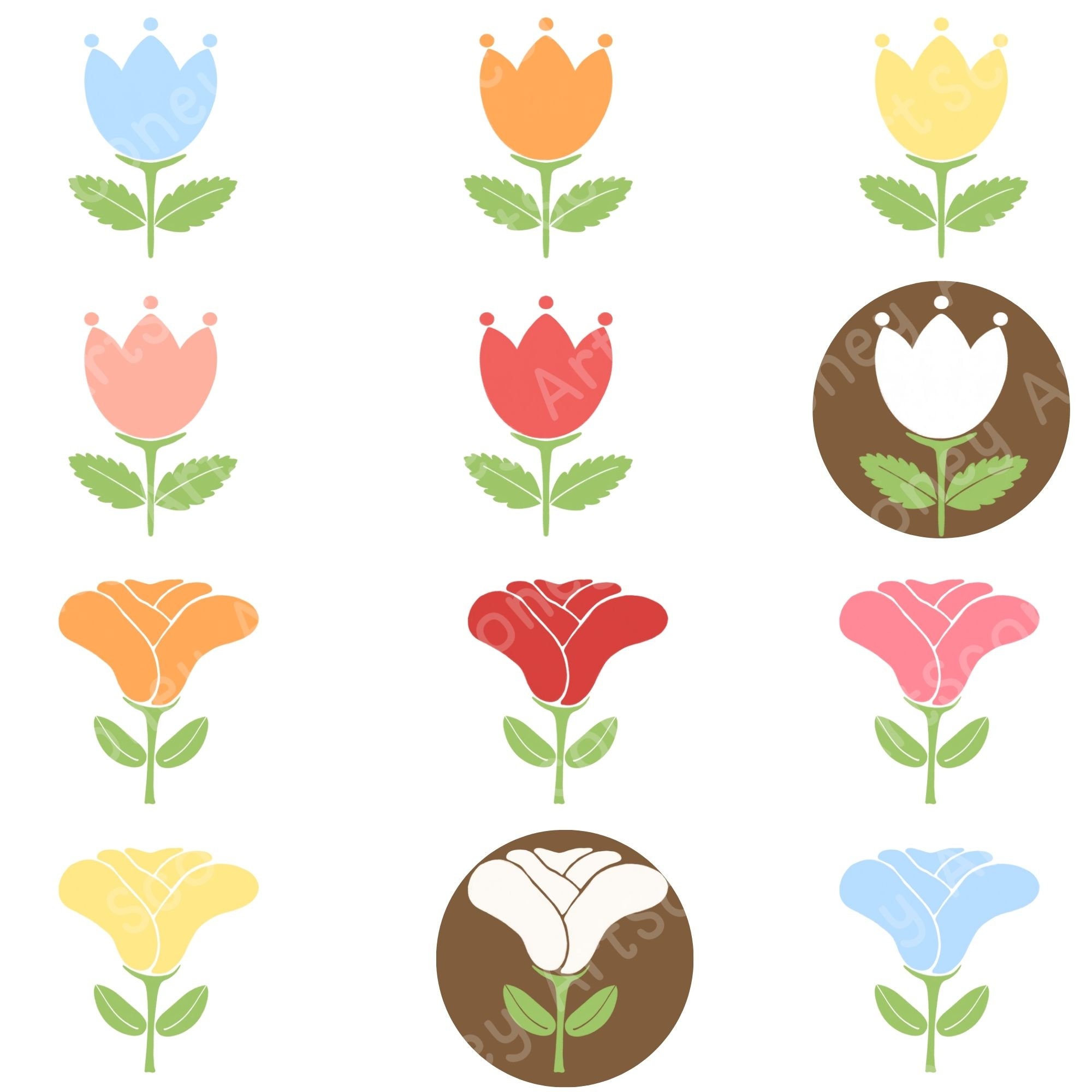 Flowers Clipart Set, Pastel Flowers, Colorful Flowers, Flowers PNG ...
