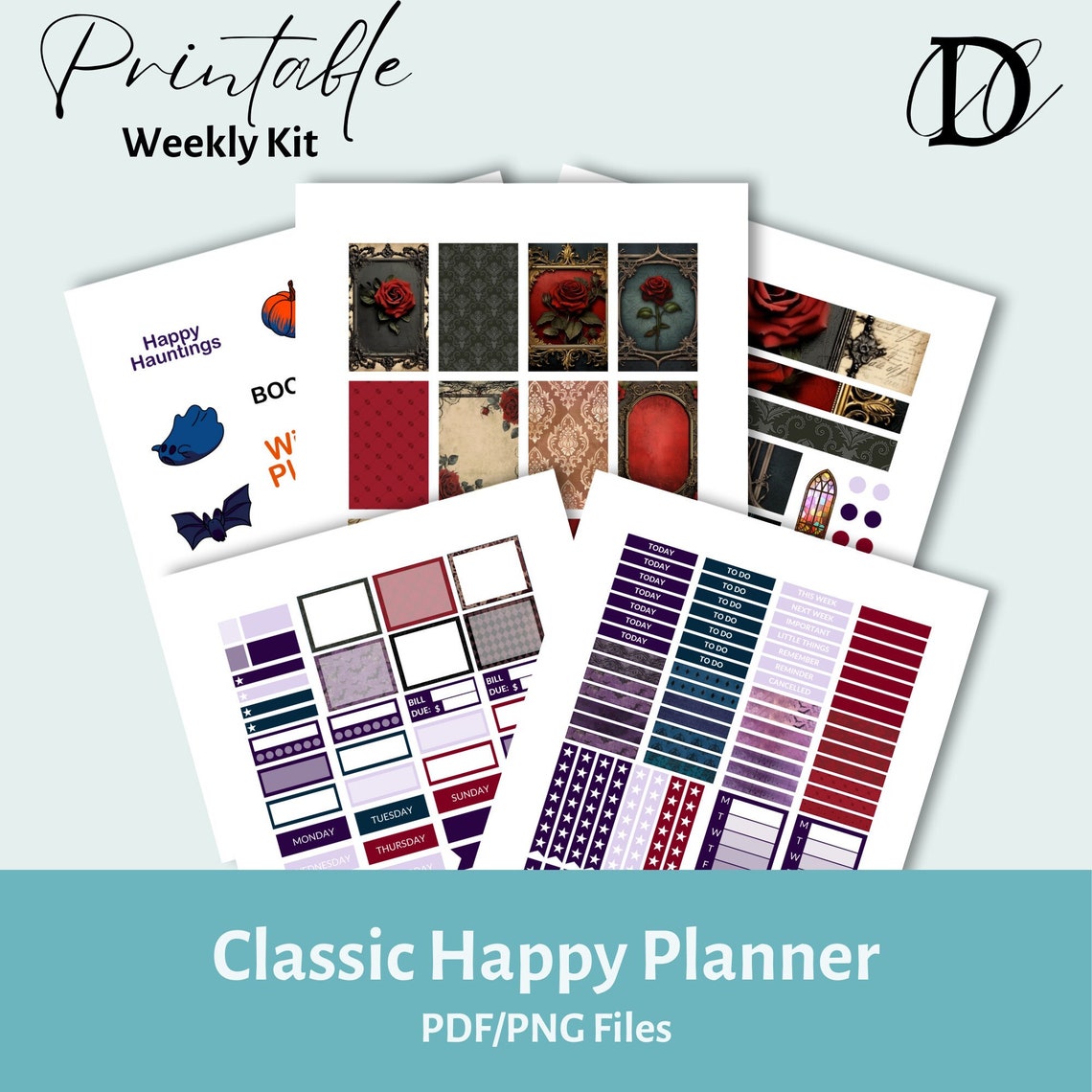 HALLOWEEN PRINTABLE Gothic Planner Stickers, Weekly Planner Kit ...