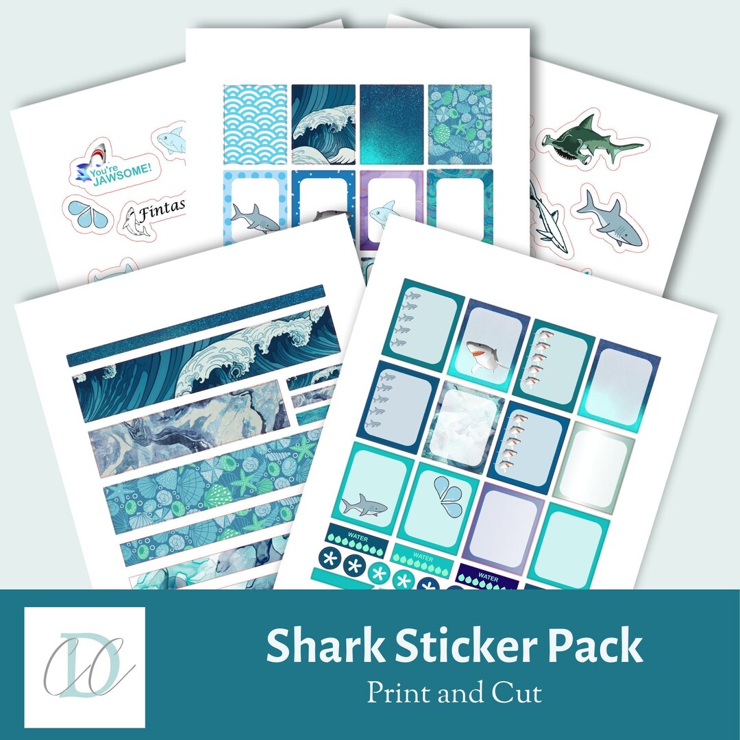 5 Page Shark Week Printable Bundle, Sticker Kit, Classic Happy Planner ...