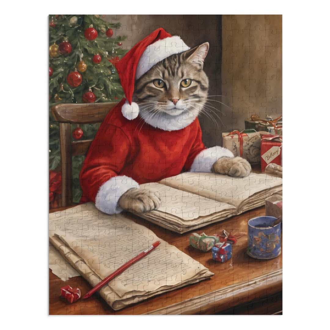 Personalized Christmas Cat Jigsaw Puzzle Fun Family Activity Holiday ...
