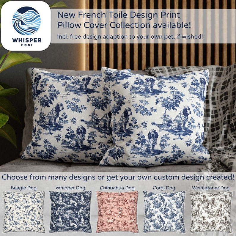 Exquisite French Toile Style Print Royal Blue Beagle Dog Pattern ...