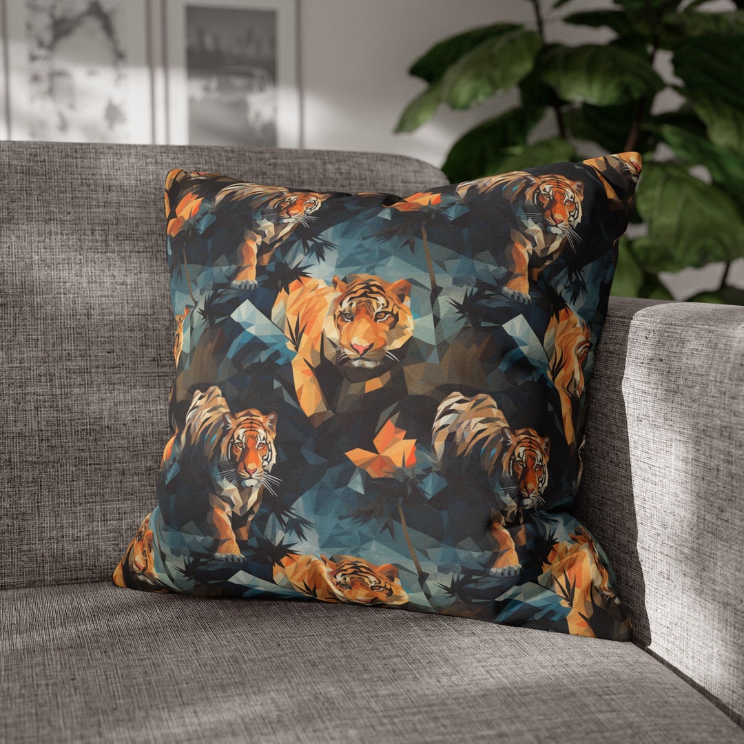 Sneaking Tiger in Grey Tropical Jungle Polygonized Camouflage Style ...
