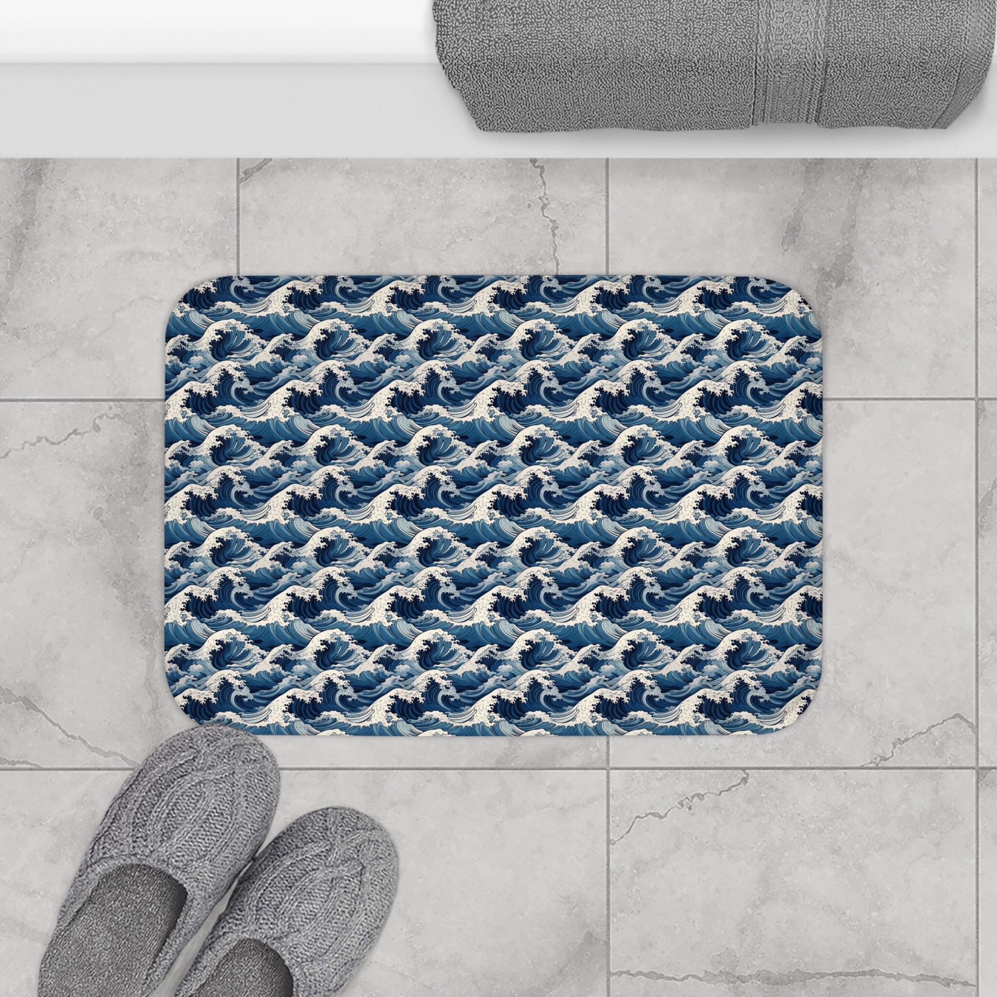 Minimalistic Japanese Wave Style Pattern Bath Mat - Etsy