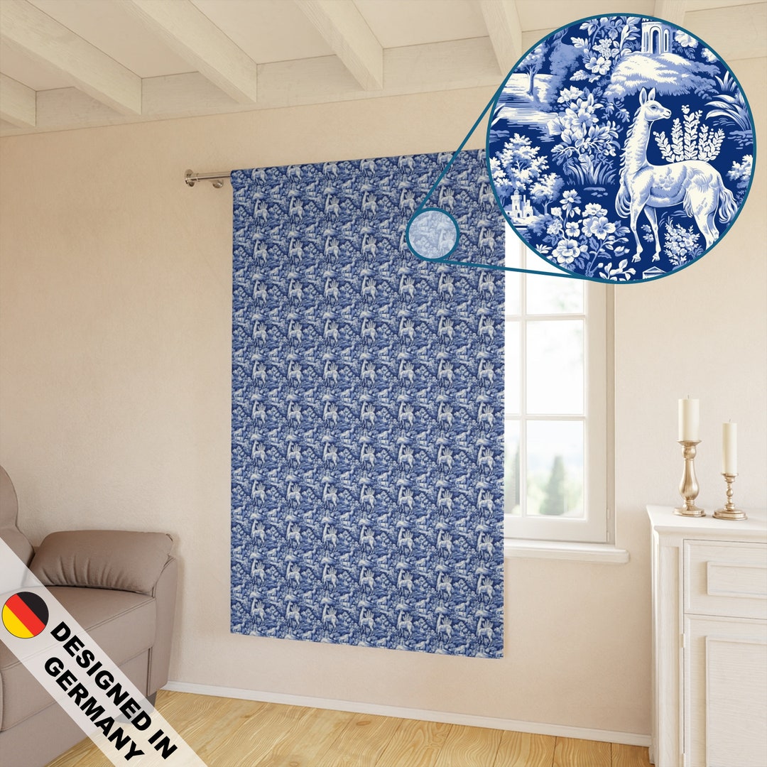 French Toile Print Majestic Blue Llama Lama Alpaka Pattern - Exquisite ...