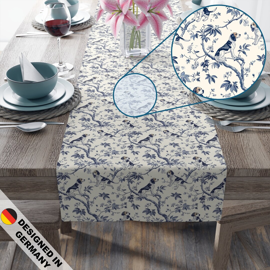 Exquisite French Toile Style Print Royal Blue Beagle Dog Pattern ...