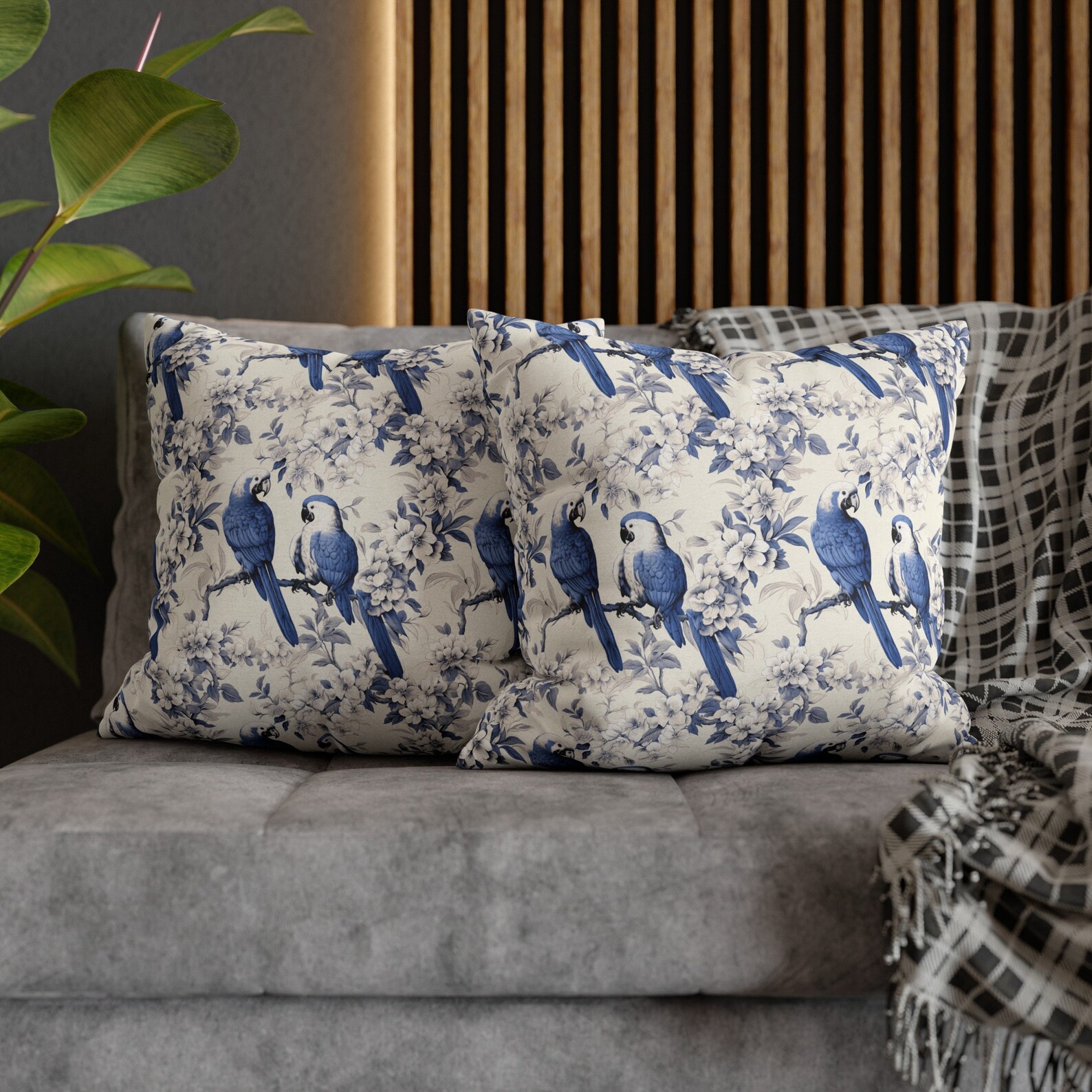 French Toile Blue Parrots Style Pattern Print Cottagecore / Countrycore ...