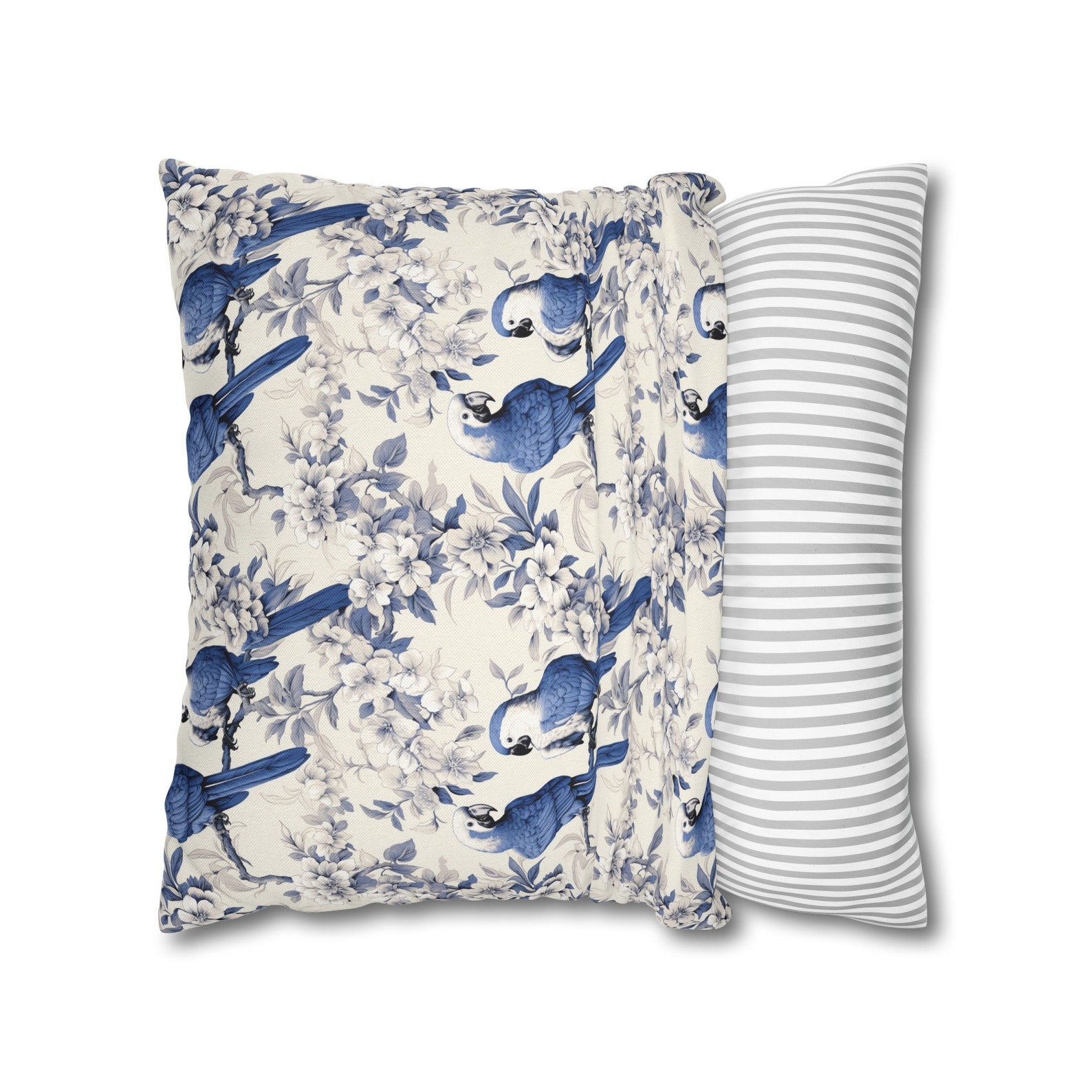 French Toile Blue Parrots Style Pattern Print Cottagecore / Countrycore ...