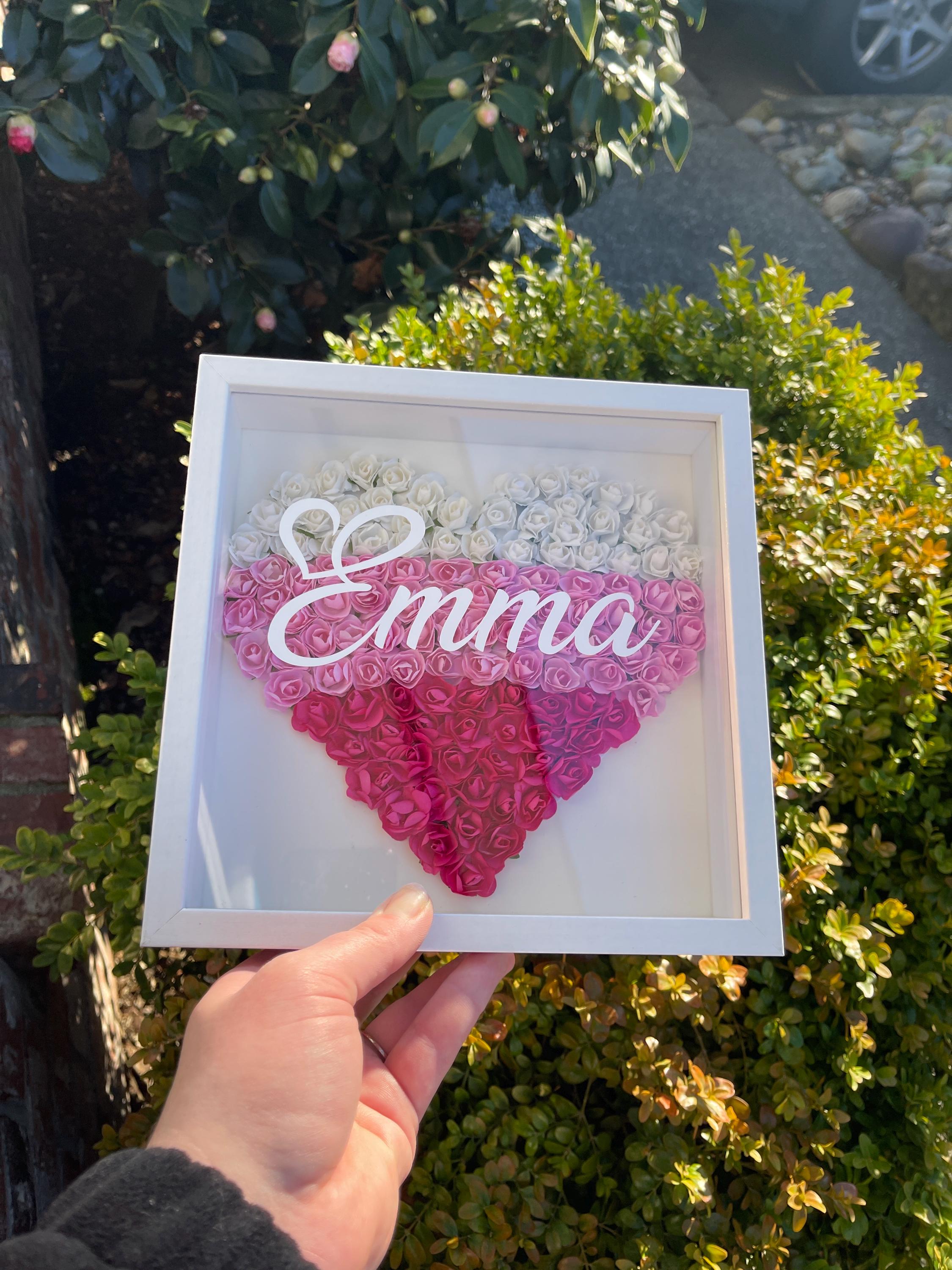 Personalized Heart Shadow Box, Paper Roses, Custom Name Gift - Etsy