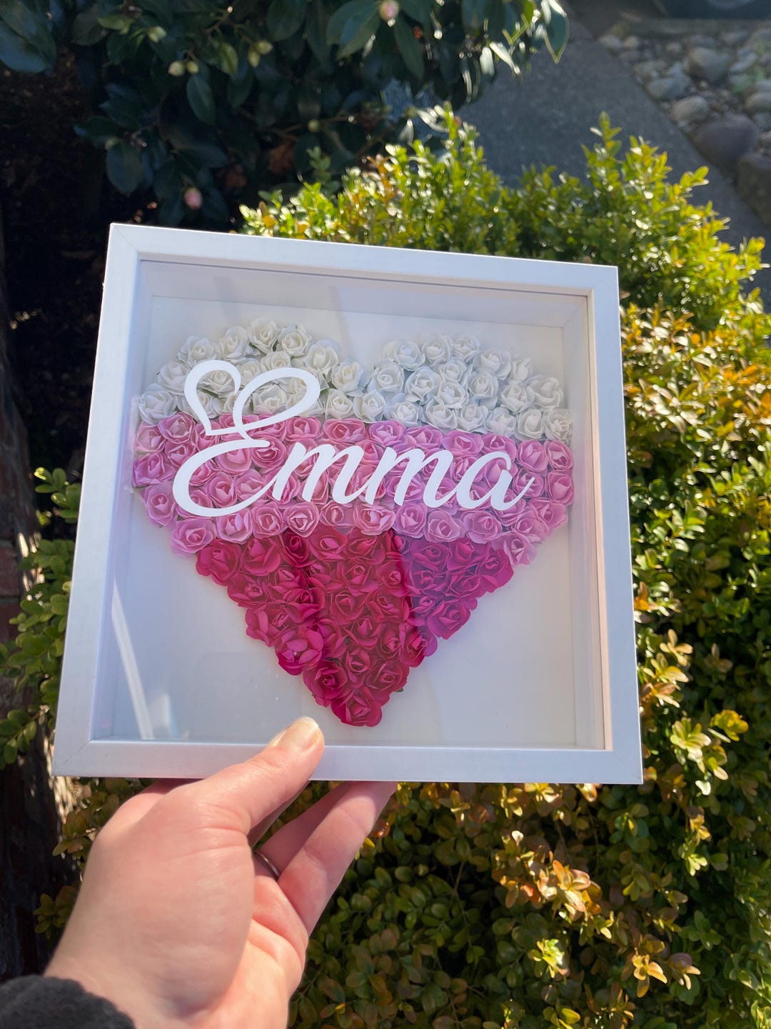 Personalized Heart Shadow Box, Paper Roses, Custom Name Gift - Etsy