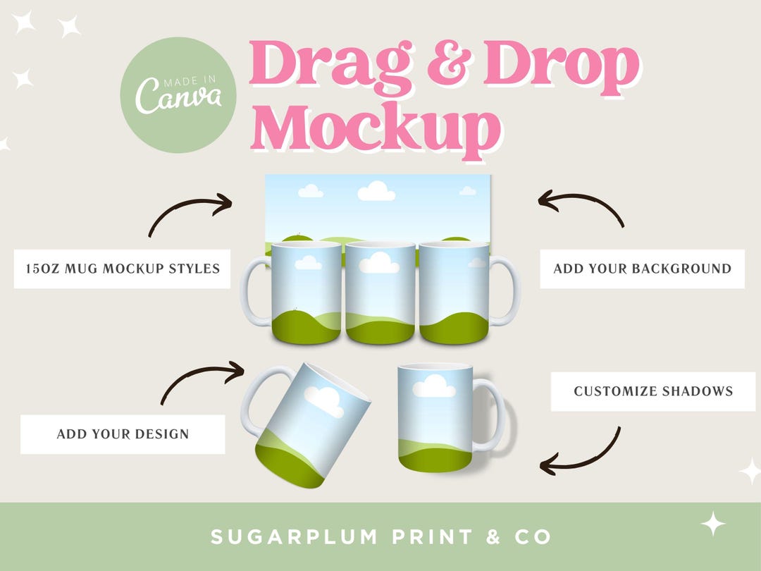 Mug Mockup for Canva, Easy Drag & Drop Mug Mockup, 15oz Coffee Cup ...