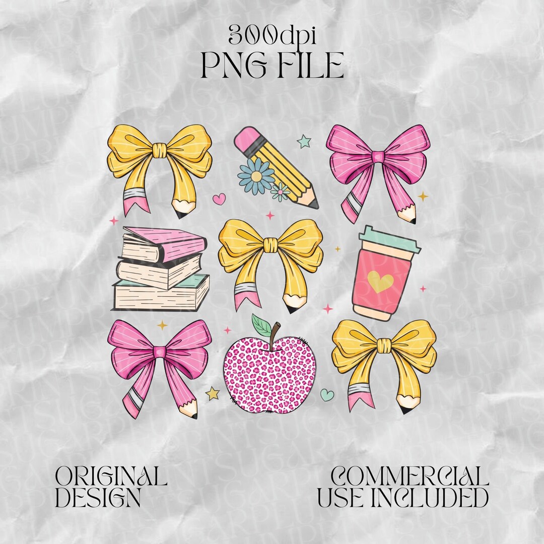 Coquette Back to School PNG Design Download, School Bus, Books, Flowers ...