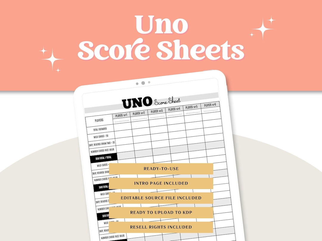 Uno Score Sheets | KDP Interior + Printable Game Tracking Sheets ...
