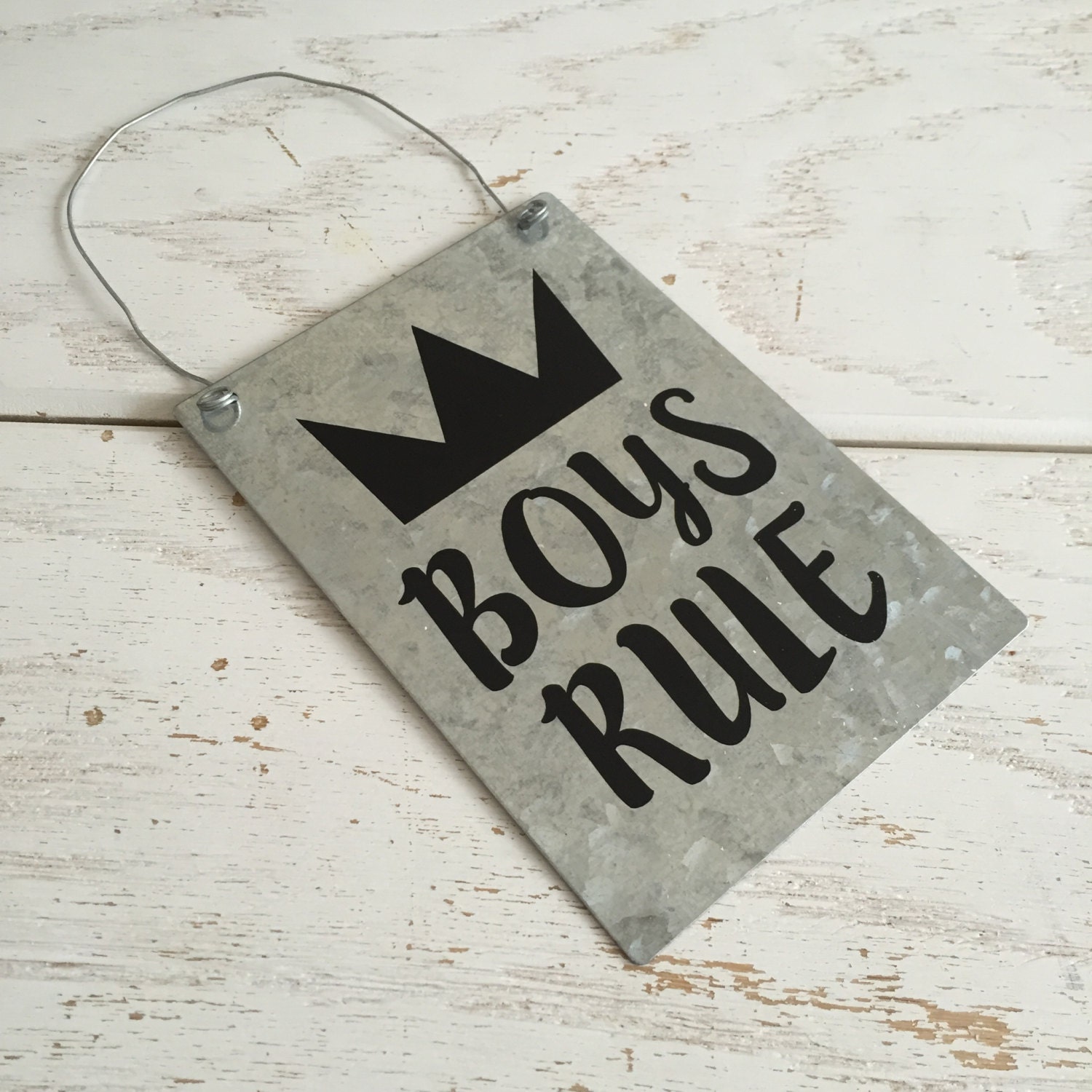 Boys Rule Sign on Galvanized Metal Boys Rule Nursery Decor | Etsy