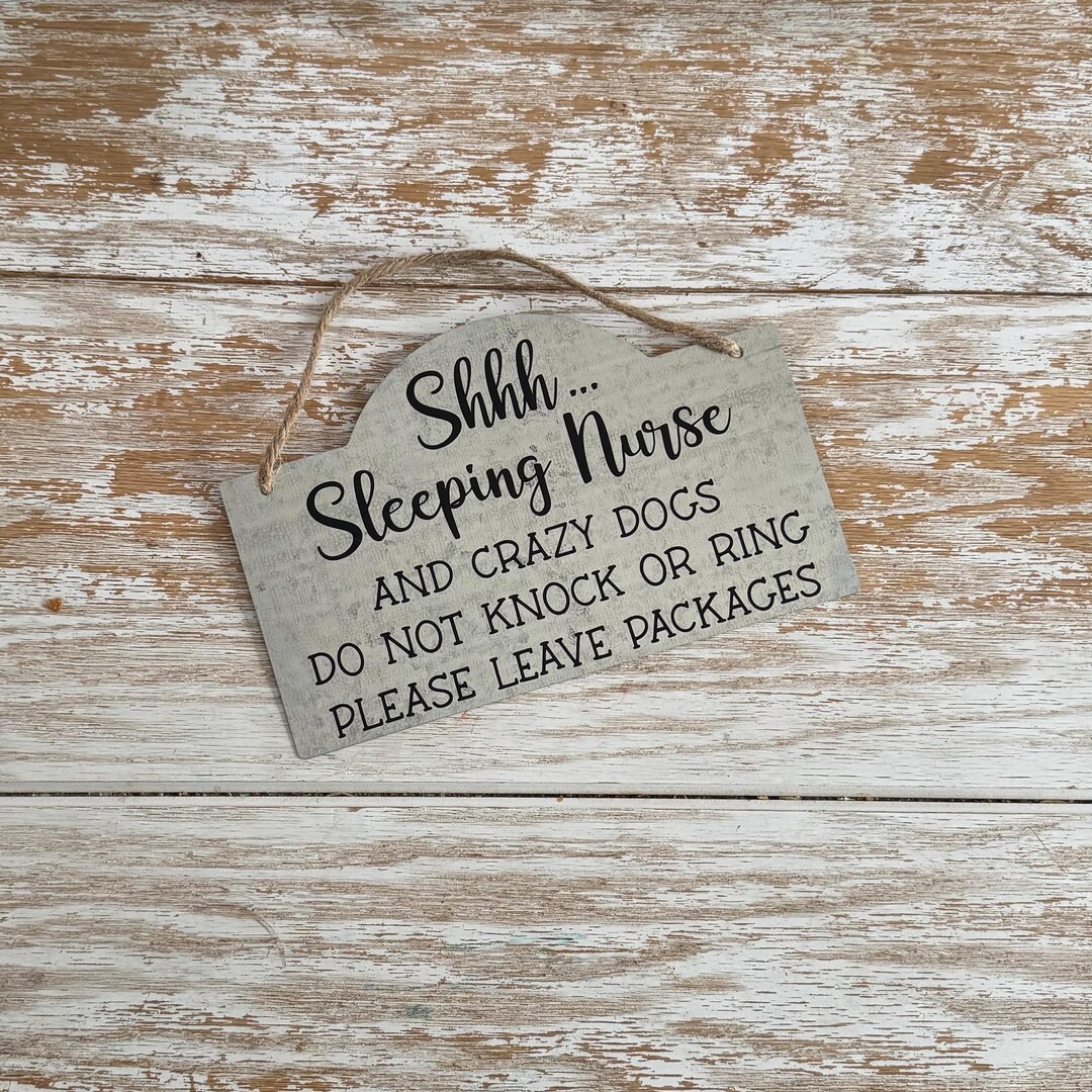 Sleeping Nurse Door Sign: Customizable Dog Warning, Galvanized Metal - Etsy