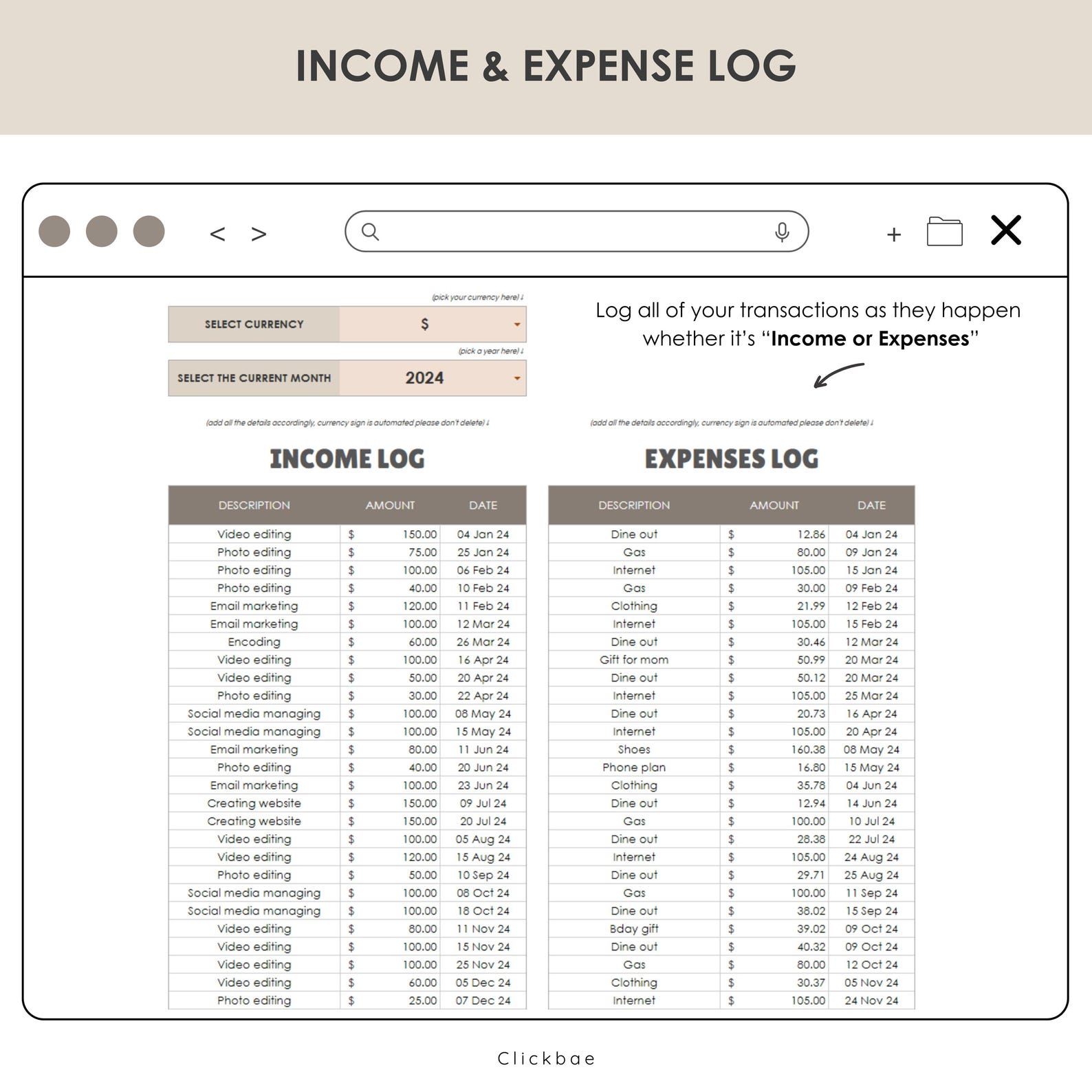Freelancers Income & Expense Tracker Variable Income Tracker Client's ...