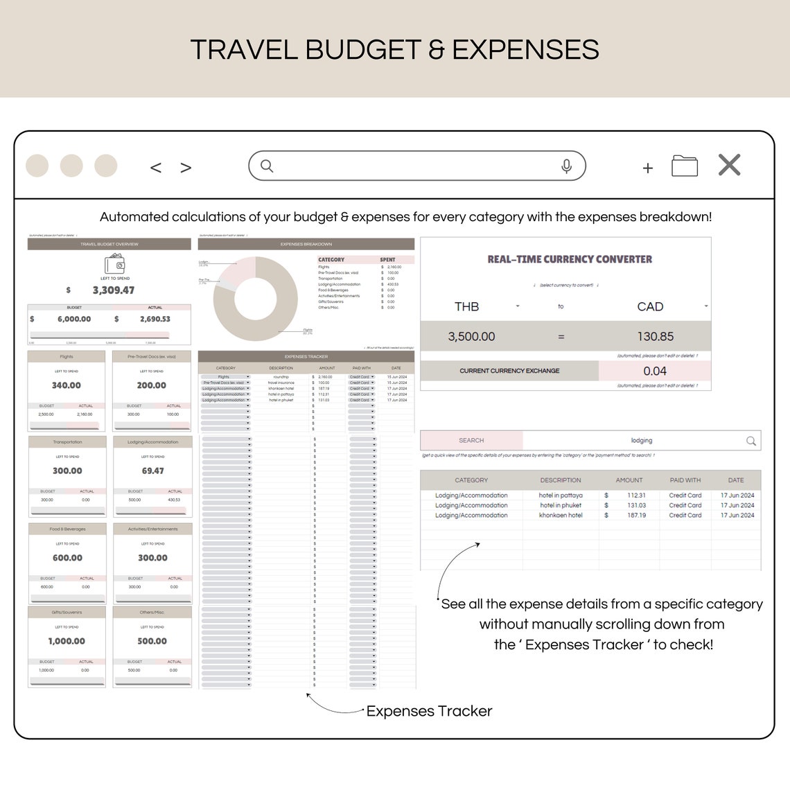 Travel Planner Packing List Travel Budget & Expense Tracker Itinerary ...
