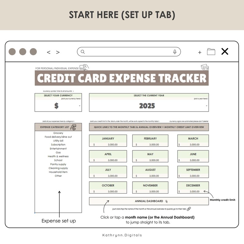 Simple Credit Card Expense Tracker Log Template, Monthly & Annual ...