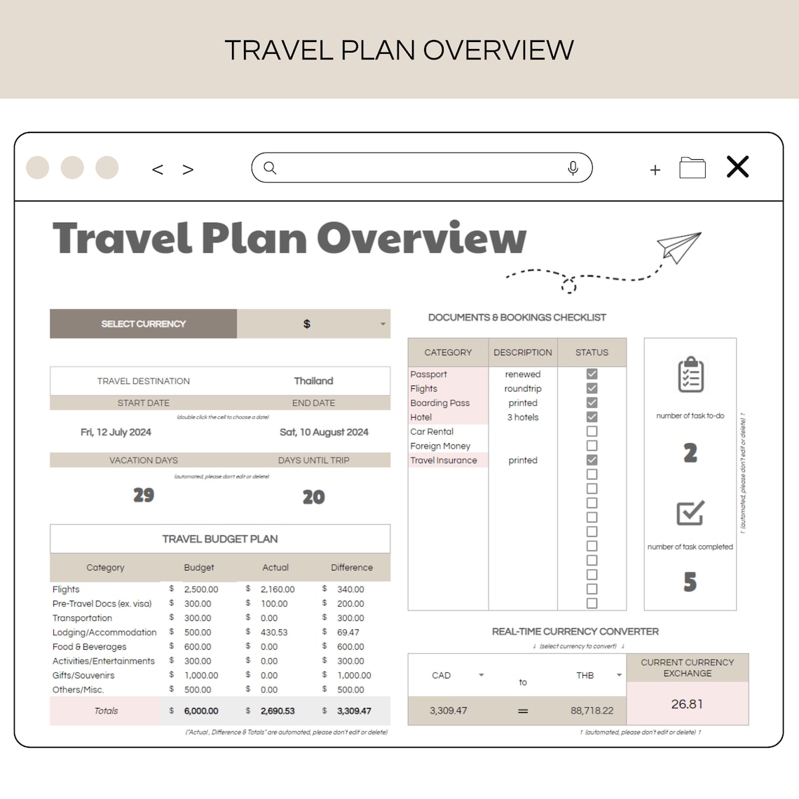 Travel Planner Packing List Travel Budget & Expense Tracker Itinerary ...