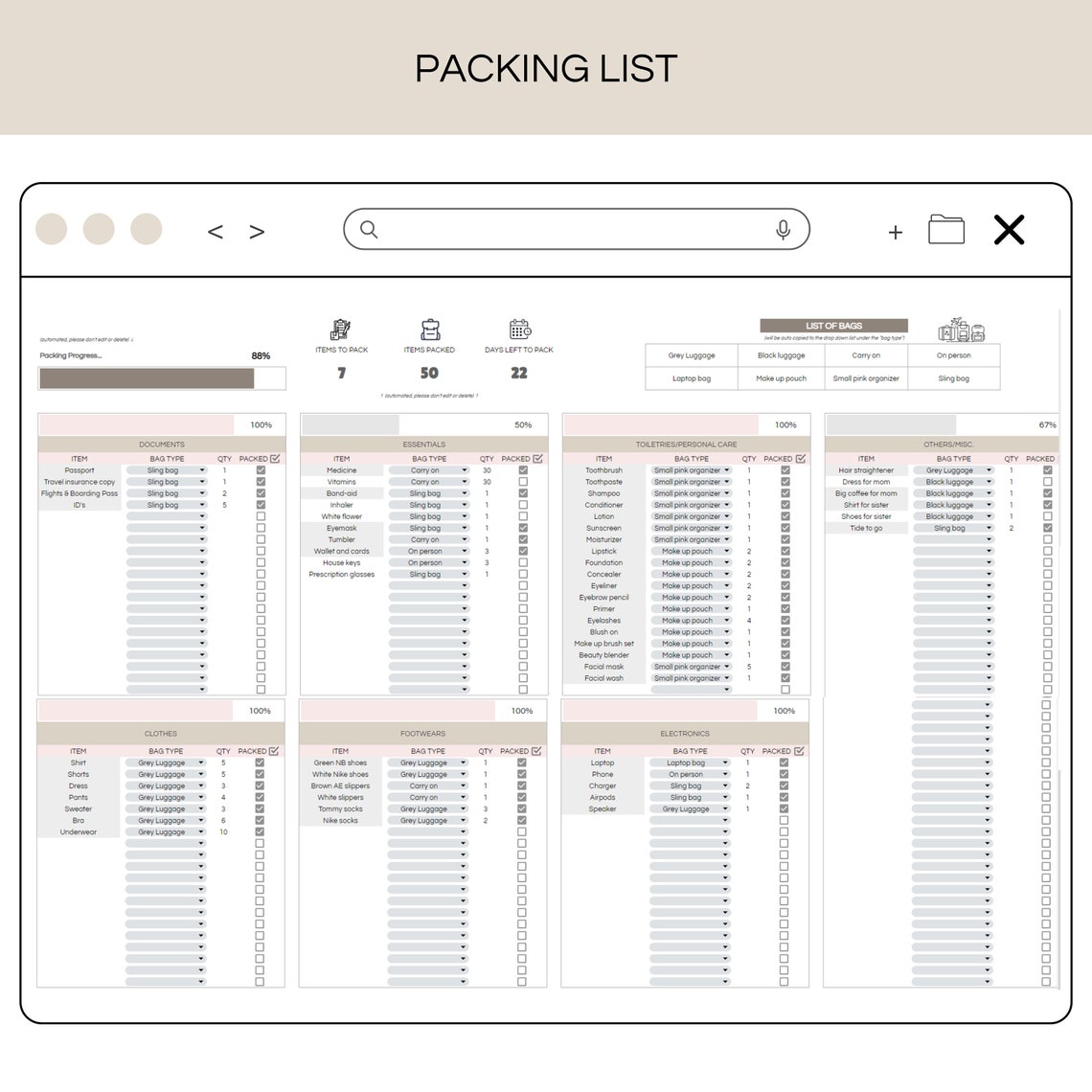 Travel Planner Packing List Travel Budget & Expense Tracker Itinerary ...