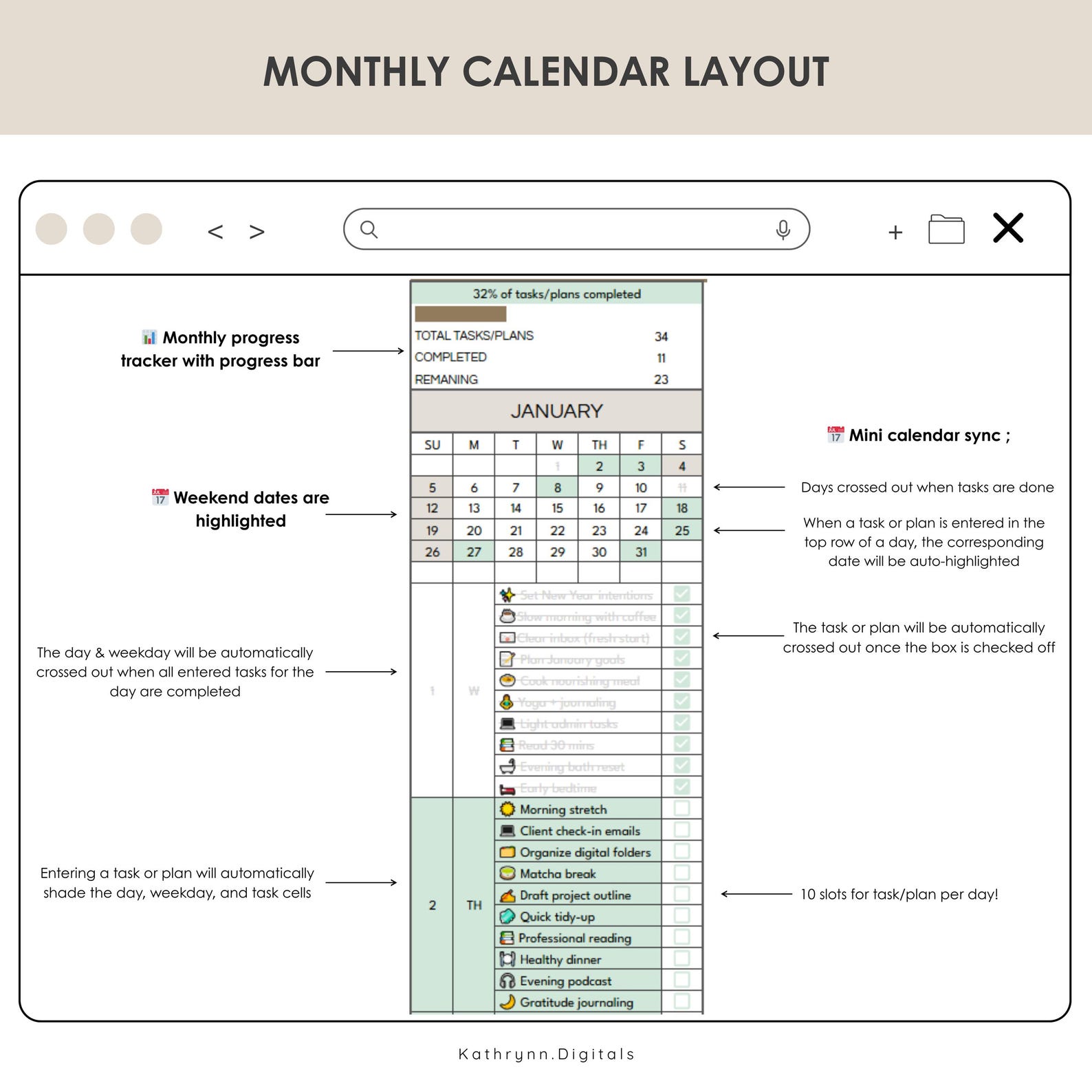 One Page Calendar Planner | Full Year Productivity Spreadsheet | 10 ...