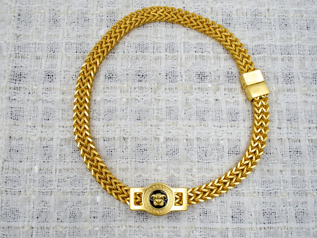 Vintage Versace Gold Metal Braided Chain Necklace - Etsy