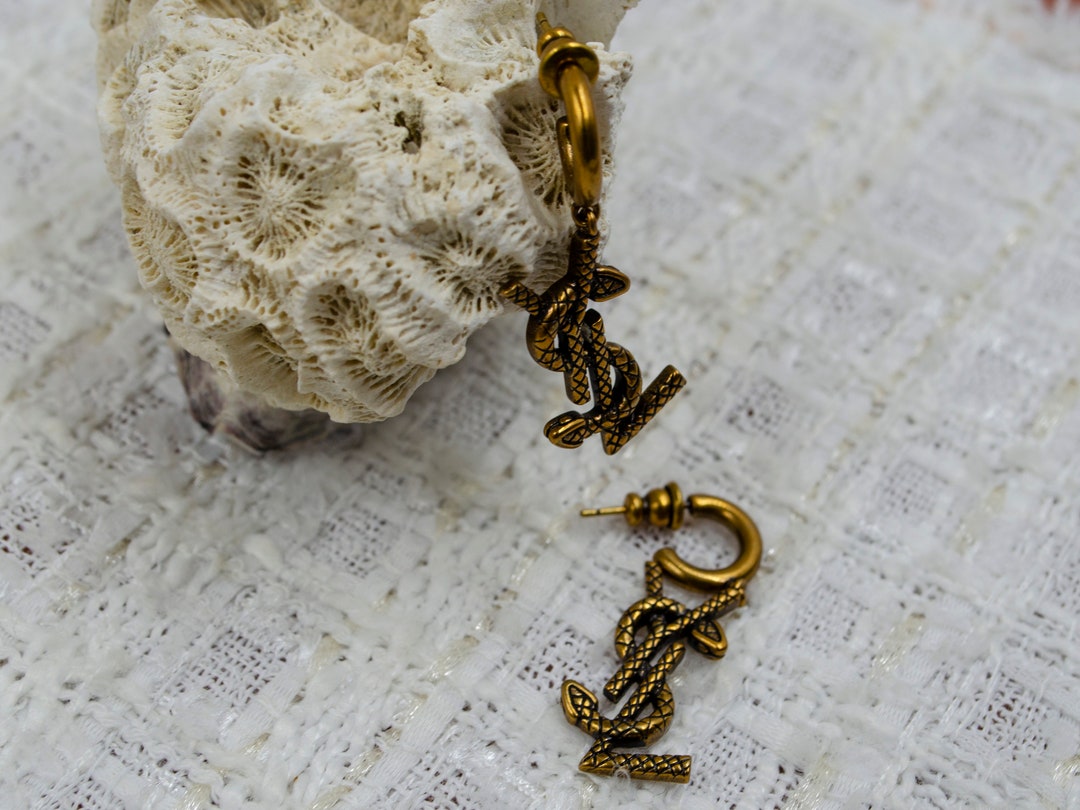Vintage YSL Snake Bronze Metal Studs Earrings - Etsy