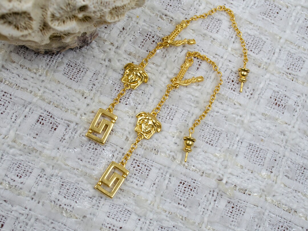 Vintage Versace Gold Metal Medusa Logo Dangle Earrings - Etsy